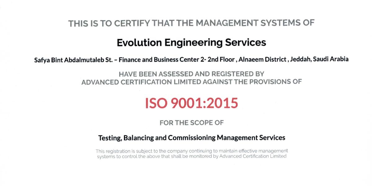 Evolution Engineering Services - ISO 9001:2015 | Evolution Engineering Services